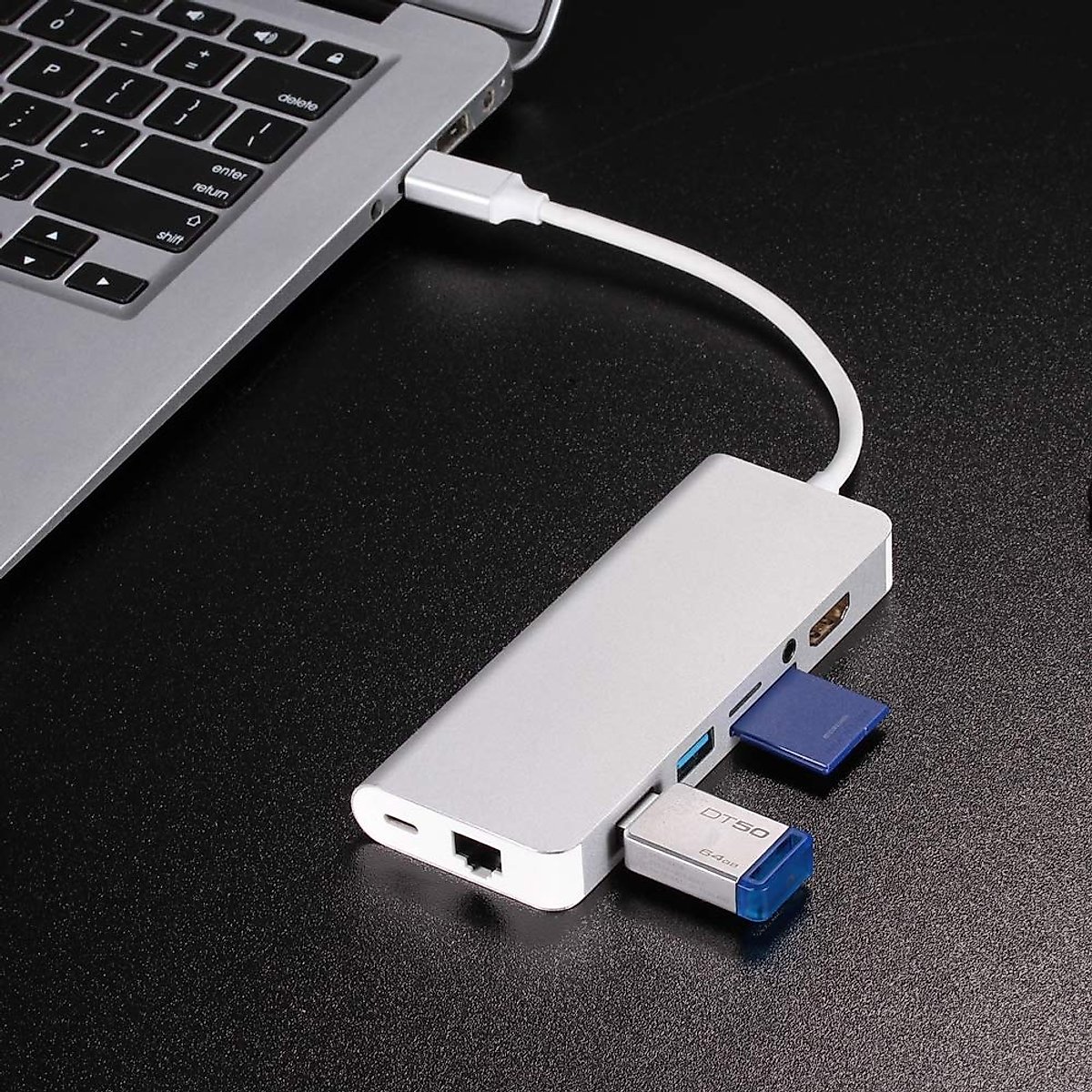 Jiali USB-C 4K Hub Converter Type-c Turn hdmi Gigabit Network Card Multi-Function Converter HDMI+RJ45+PD+Audio+USB3.02+SD+TF Eight-in-one Expansion Dock Multi-Function HUB(Silver Gray)