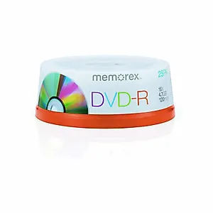 Memorex DVD-R 120 Minutes 4.7GB 16x Speed Recordable Blank Discs - 25 Pack Cakebox Spindle