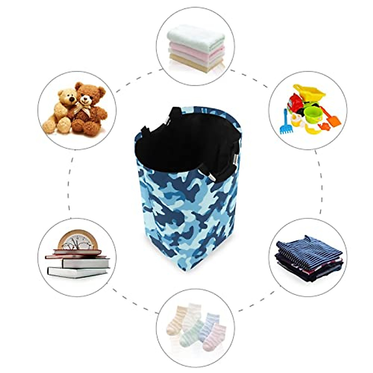 Kigai Blue Camo Camouflage Laundry Basket Large Collapsible Waterproof Laundry Hamper with Handles Portable Storage Basket Dirty Clothes Toys Organizer for College Dorms, Nursery, Bathroom