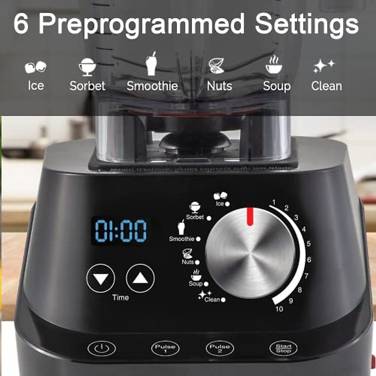 NUWAVE Infinity Moxie 64oz Blender – Professional Grade, Self-Cleaning - 6 presets & 10 Speed Settings for Shakes, Smoothies, Nut Butters, Crushed Ice & More – Comes w/Plunger & Scraper