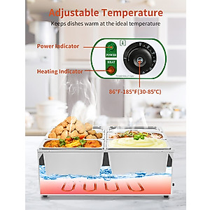 6-Pan Commercial Bain Marie Buffet Food Warmer Large Capacity 42 Quart,110V 1500W Electric Steam Table 6inch Deep Stainless Steel Countertop Food Warmer for Parties, Catering and Restaurants