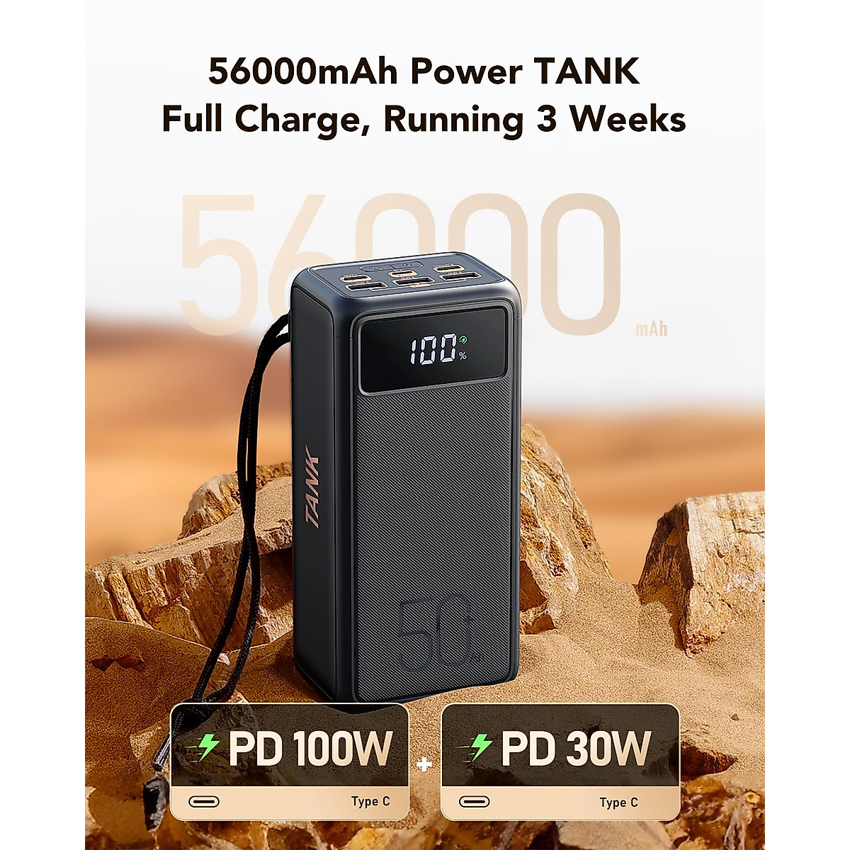 VEEKTOMX 56000mAh 130W Laptop Power Bank with High-Speed Power Delivery Equipped with LED Light 5 Outputs USB-C Portable Charger Compatible with MacBook iPhone iPad Samsung Switch Steam Deck