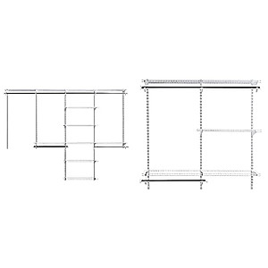 Rubbermaid Configurations Deluxe Closet Kit, White, 4-8 Ft. & Configurations Deluxe Closet Kit, Titanium, 4-8 Ft, Wire Shelving Kit with Expandable Shelving and Telescoping Rods