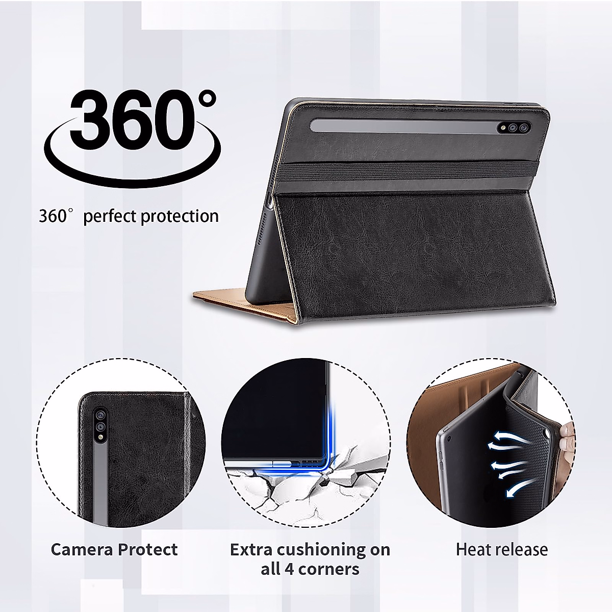 Case for Samsung Galaxy Tab S8 2022/S7 2020 11 Inch - Model(SM-X700/X706/T870/T875/T878) with S Pen Holder, PU Leather Bussiness Flip Case with Hand Strap and Pocket, Black
