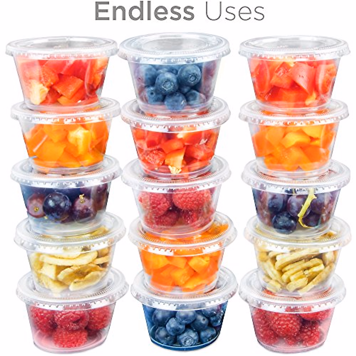 Back of House Ltd. 100-pack of Disposable Clear Plastic Condiment Storage Cups with Lids - Choose 2 oz. or 4 oz. - For Restaurant, Home, Gelatin Shots (2 oz.)