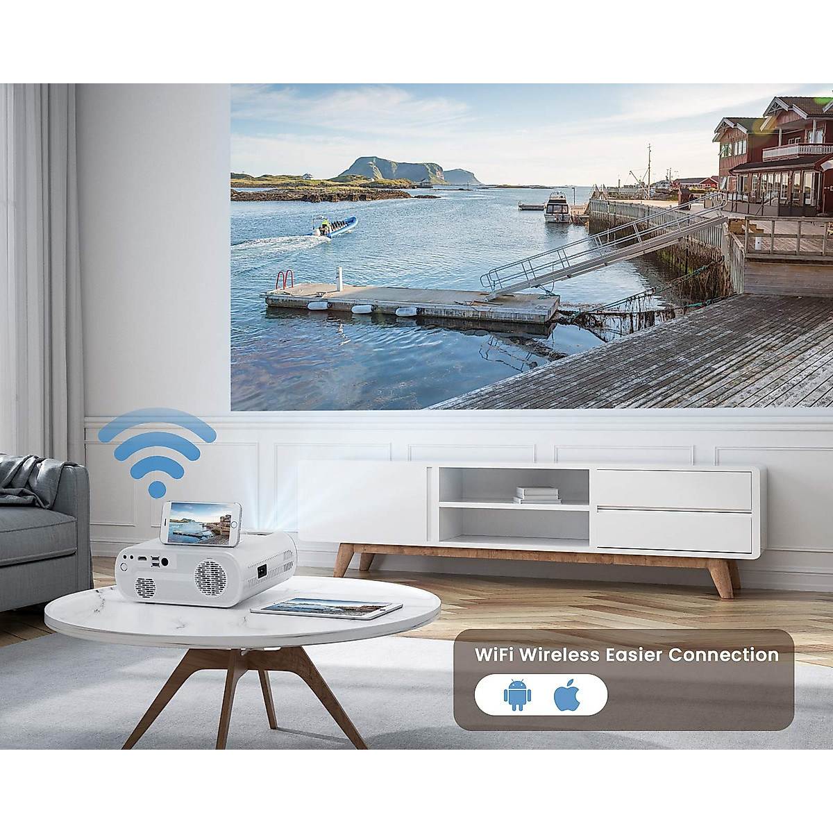 WiFi Bluetooth Projector, WiMiUS 2023 Top 1 Mini Projector with Carry Bag, Full HD 1080P & 300", Portable Projector for HDMI,VGA,USB,AV,Laptop,Smartphone