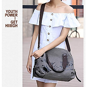 Women Handbag Casual Vintage Hobo Canvas Daily Purse Shoulder Tote Shopper Bag (19.68''H* 15.74''L* 6.29''W, Gray)
