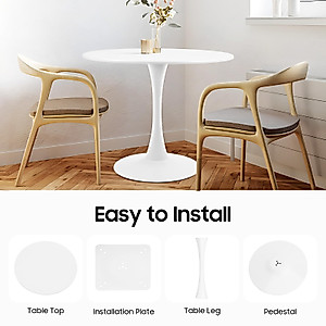 JINHZIXIU 31.5" Round Dining Table White Coffee Table Kitchen Dining Table Modern Tulip Table Mid-Century Leisure Table Tea Table for Dining Room Kitchen Living Room for 2-4 People