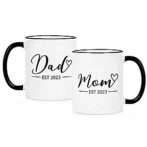 YHRJWN - Mom and Dad Mug, Mom Dad Est 2023 Coffee Mug Set, Gifts for New Parents, New Mom Dad Gifts, Pregnancy Gifts for First Time Moms Couple, First Fathers Day Mothers Day Gifts, 11Oz(Black Handle)