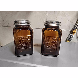 Ritadeshop Depression Style Glass Salt and Pepper Shakers (Amber), 2.35*2.35*4.5 inches