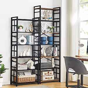 HOMBAZAAR 7 Tier Bookshelf,84 inch Tall Industrial Bookcase with Metal Frame and Open Shelves,Rustic Heavy Duty 7 Shelf Bookcase, Office Book Shelves for Living Room and Bedroom,Brown