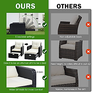 Wicker Outdoor Patio Sofa Chair: Rattan Convertible Patio Furniture Sets with Waterproof Thick Cushion Outdoor Furniture Set Comfortable Easy Assemble Patio Chairs for Outdoor Backyard