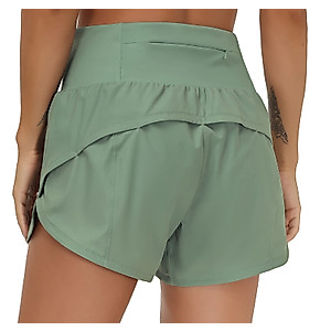 THE GYM PEOPLE Womens High Waisted Running Shorts Quick Dry Athletic Workout Shorts with Mesh Liner Zipper Pockets (Jasmine Green, X-Large)