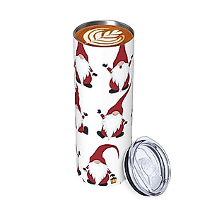 AFHYZY 20 oz Skinny Tumbler Reusable Coffee Travel Mug with Lids and Straws, Insulated Coffee Cups 20oz Stainless Steel Water Bottles Leak Proof for Women, Office - Gnome