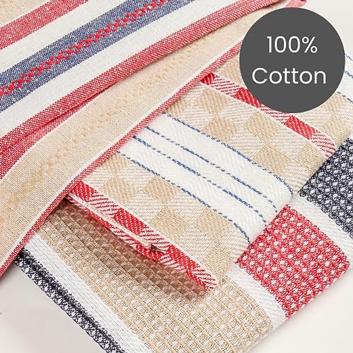 Linen Hub Premium Kitchen Towels 100% Cotton 18x26 Set of 6 - Tea Towels - Kitchen Dishcloth Towels - Dish Cloth for Household Cleaning - Soft Absorbent Quick Drying Dish Towels Red Multicolor