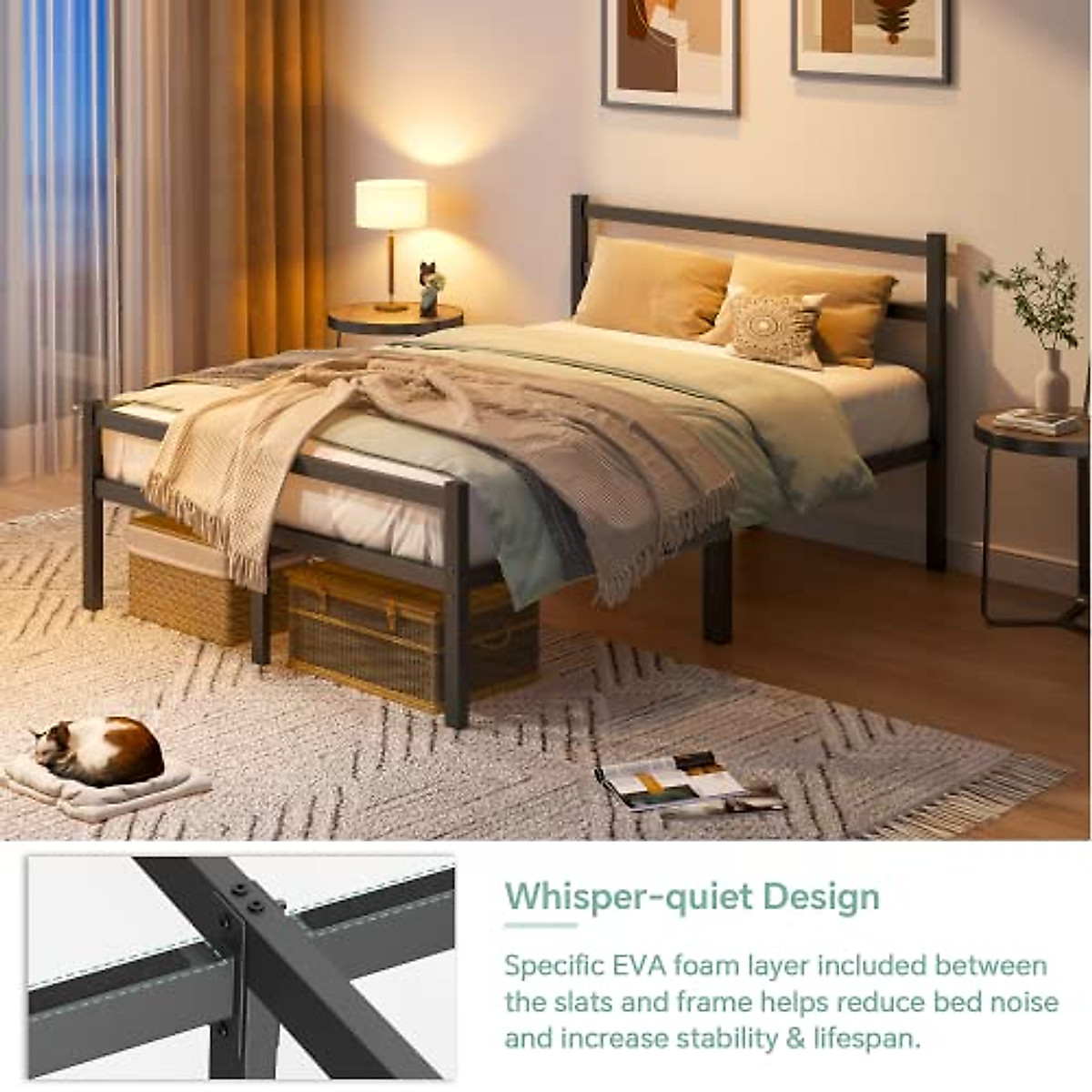 FEMOND Full Bed Frame with Headboard and Footboard, 14 Inch Metal Bed Frame Platform with Storage, Noise Free, No Box Spring Needed, Anti-Slip, Easy Assembly (Max Load: 2000lb)