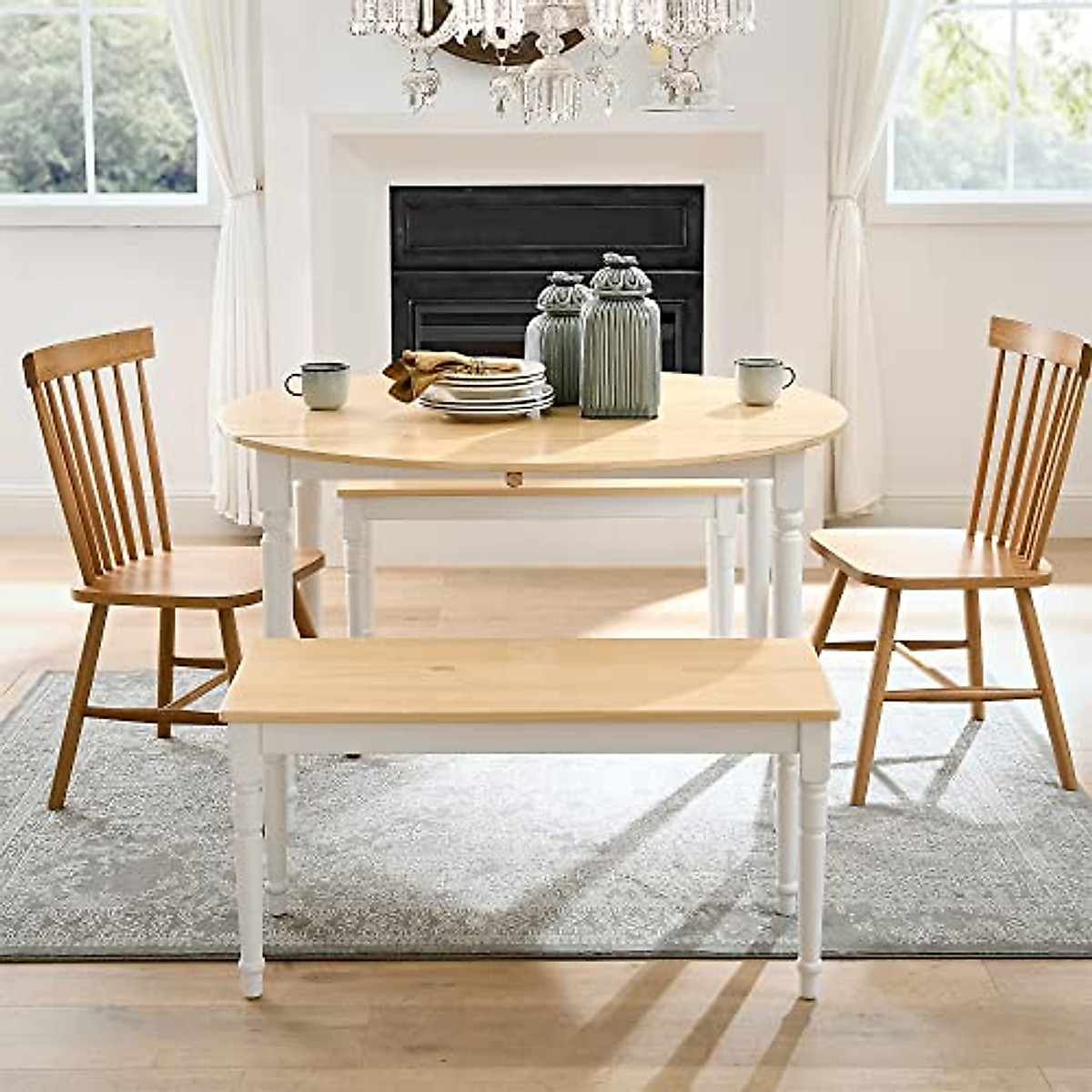 MUSEHOMEINC Farmhouse Folding Dinning Table, Round Table, Dinning Tables for Small Spaces,Drop Leaf Extendable Oval Top Kitchen Table,Space Saving Kitchen Table Dining Room,Living Room