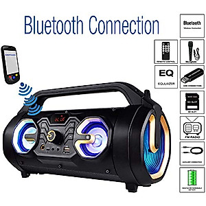 Boytone BT-16G Portable Bluetooth Boombox Speaker, Indoor/Outdoor, 25W, Loud Sound, Deeper Bass, EQ, 5" Subwoofer, 2 x 3 Tweeter, FM, 9H Playtime, USB, Micro SD, AUX, Microphone, Recording, LED Light