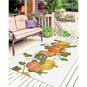 Outdoor Rug Carpet Indoor Area-Rug Thanksgiving Autumn Pumpkin Washable High Traffic Bedroom Kitchen Mat Backyard Patio Porch Rug, 4 X 6