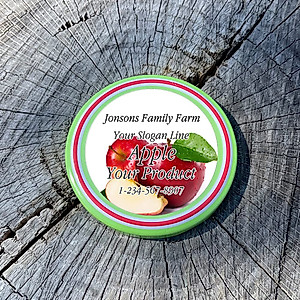 Fruit Adhesive 2 inch Round Paper Labels for Mason Jar Leeds Gift Box Home Canning Jam Jelly Marmalade Candy Syrup Preserves Personalized Farm Kitchen Name (Apple, 12 Labels on 1 Sheet)