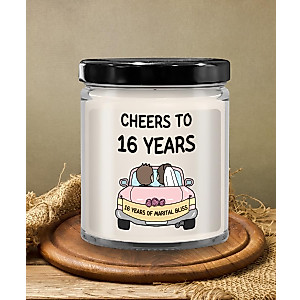 generic IKPR 16th Wedding Gift Anniversary for Wife Husband him Couples 16 Years Candle Gifts Cheers to 16 Years of Marital Bliss, White