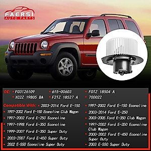 FAERSI HVAC Plastic Heater Front Blower Motor with Fan Cage 700022 Compatible with Ford, 1997-2014 E-150, 1997-2014 E-250, 1997-2016 E-350, 2000-2014 E-450, 1999-2006 Ford Econoline Van Front