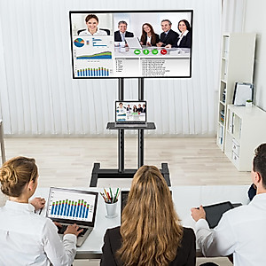 Mobile TV Stand on Wheels for 32-70 Inch Flat/Curved Panel Screens TVs - Height Adjustable Floor Trolley Stand Holds up to 99lbs - Tilt Rolling TV Cart with Shelf Max VESA 600x400mm