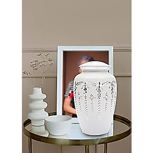 Urn for Human Ashes Adult ,Adult Urn Funeral ,Large Urn for Human Ashes, Creamation Urn Human Ashes,A Beautiful Urn for Your Loved Ones Remains,Diamond Cut- Measurement 10x7 White/Silver