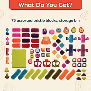 B. toys- Bristle Block Spinaroos - Creative Building Block Playset- 75 pcs- The Official Bristle Blocks - Toy Building Blocks for Toddlers