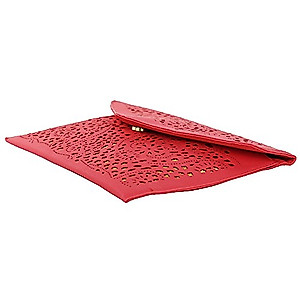 imentha Women Perforated Cut Out Pattern Gold Accent Background Chain Pouch Fashion Clutch Handbag Wedding Party Purses Envelope Evening Day Clutch Bag For Women Ladies (Watermelon Red)