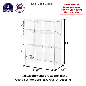 Tube Rack Clear Acrylic 9 Compartment 11.5" x 5.5" x 16" Wall Mount with Hanging Hardware or Countertop Phlebotomists Scientists Nurses Physicians Emergency Technicians by Marketing Holders