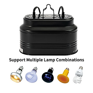 Giangarden Dual Reptile Light Fixture with 2 Different Switches, Deep Dome Reptile Heat Lamp Fixture fit E26 Reptile Lamp, UVB Reptile Light Fixture Kit Perfect for Reptiles Amphibians