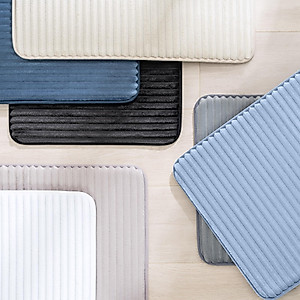 FRESHMINT Ultra Soft Charcoal Infused Memory Foam Bath Mat 20" x 32", Bath Rugs for Bathroom Non-Slip, Thick & Water Absorbent Bathroom Rugs, Room Accessories Shower Floor Mat, Washable, Blue Linen