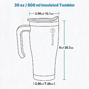 Bluwing 30 oz Tumbler with Handle-Travel Coffee Mug with Spill Proof Lid, Double Wall Vacuum Insulated Tumbler Cups for Women and Men（Black）