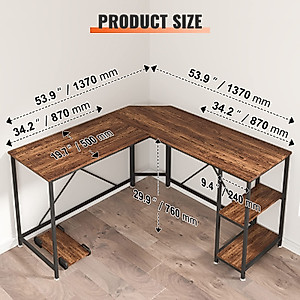 VEVOR L Shaped Computer Desk 54' Corner Desk with Storage Shelves & CPU Stand Corner Computer Desk Gaming Desk for Home Office Workstation Rustic Brown