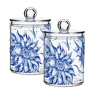 Tatenale Q tip Holder with Lid Cotton Swab Holder Dispenser Container Organizer Cotton Ball Jar Plastic Jars for Cotton Pad Bathroom Vanity Makeup Organizer 2Pack