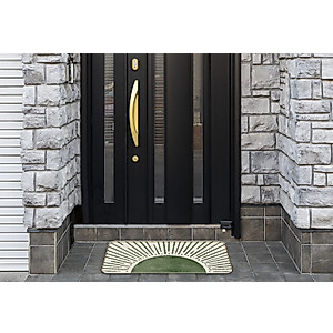 Nogrit Boho Outside Inside Door Mat, Boho Green Welcome Mat Outdoor Front Outside Entrance, Sun Set Indoor Door Mats for Entryway, 17x30 (Green Sun)
