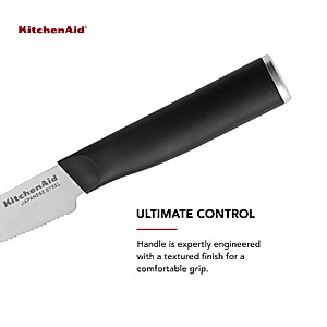 KitchenAid Classic Serrated Paring Knife with Custom-Fit Blade Cover, 3.5-inch, Sharp Kitchen Knife, High-Carbon Japanese Stainless Steel Blade, Black