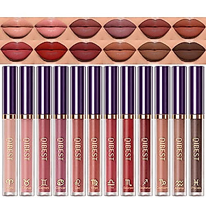 BestLand 12Pcs Matte Lipstick Lip Makeup Kit, Velvety Liquid Lipstick Waterproof Long Lasting Durable Nude Zodiac Signs Lip Gloss Beauty Cosmetics Gift Box Makeup Set Kit (12 Piece Set)
