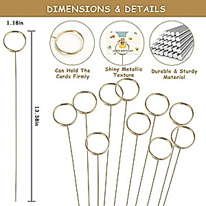 KIMOBER 30PCS Metal Floral Place Card Holder,13.4 Inch Golden Round Flower Picks Photo Memo Clips Gift Card Holder for Flower Arrangements,Wedding and Birthday Party
