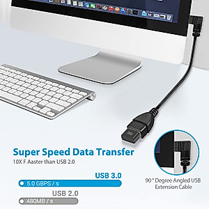 URWOOW 2 Pack SuperSpeed USB 3.0 Angle Male to Female Extension Cable 6 Inch Convertor Adapter Extender Cord Up Angle and Down Angle one Each