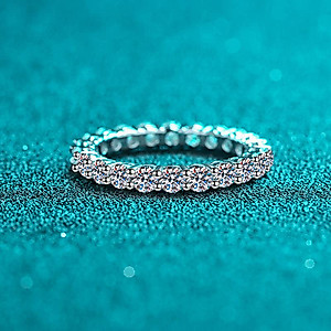 3MM Full Eternity Moissanite Wedding Band Ring for Women, 2.2ct D VVS Color Lab Created Diamond 925 Sterling Silver with 18K White Gold Plated Stackable Rings For Women Anniversary Engagement Ring Stackable Rings Size 6