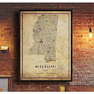 Mississippi Vintage Map Print Mississippi Map USA Map Art Mississippi City Road Map Poster Vintage Gift Map