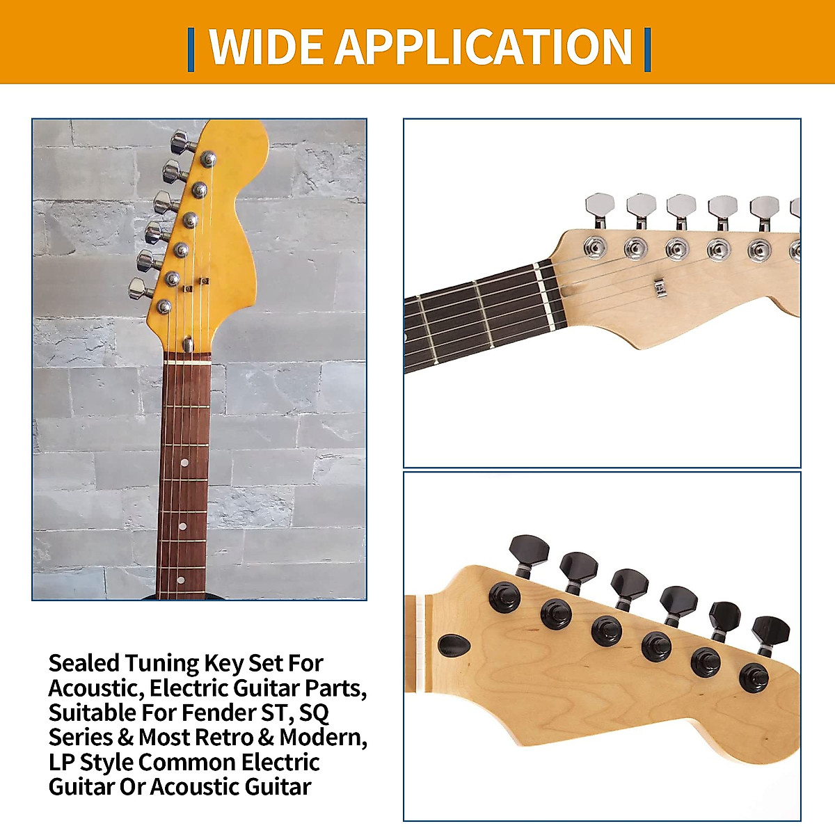 LifCratms 6 Pcs Black Locking Tuners 6 Inline, Sealed Guitar Tuning Pegs Keys Machine Heads Set for Fender Stratocaster Strat Telecaster Tele Style Electric Guitar