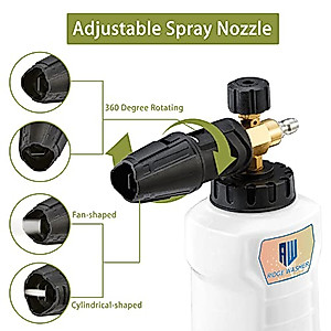 RIDGE WASHER Foam Cannon for Pressure Washer, 1/4'' Quick Connector, Adjustable Snow Foam Lance Foam Blaster for Car Wash with 5 Nozzle Tips, 1L