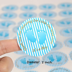 AIXIANG 360 Pcs Baby Shower Stickers 2 Inch Round Blue Stripe Cutest Footprint Gold Stamping Thank You Stickers Boys for Baby Shower Favors Decorations