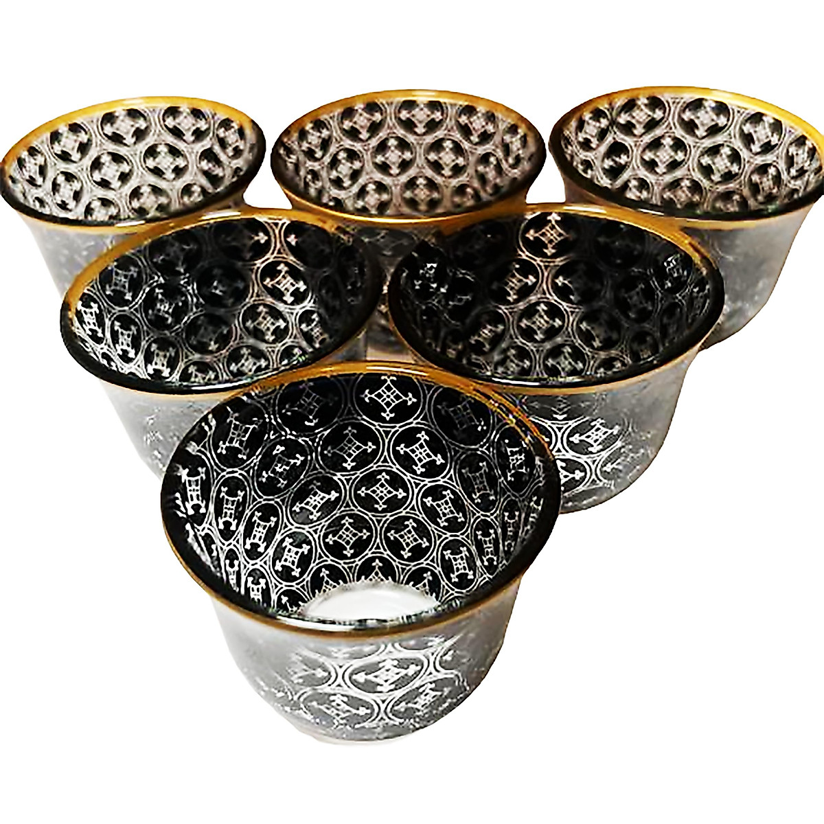 Chandler Espresso Turkish Arabica Coffee Cup Assorted Design Available from Brand 70ml 2.5oz Set of 6 Cups with Gift Box (Porcelain, White Porcelain with Black Flowers H)
