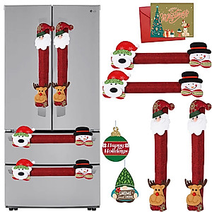 Christmas Fridge Handle Covers Santa Refrigerator Door Handle Cover Kitchen Appliance Oven Door Handle Xmas Decor for Christmas Decorations Red