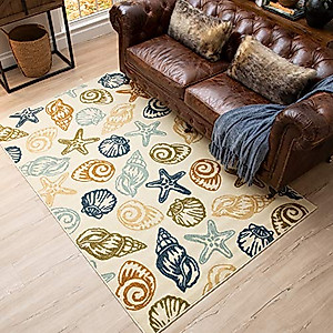 Mohawk Home Nautical Seaside Area Rug ,Tan Shells (5' X 8')