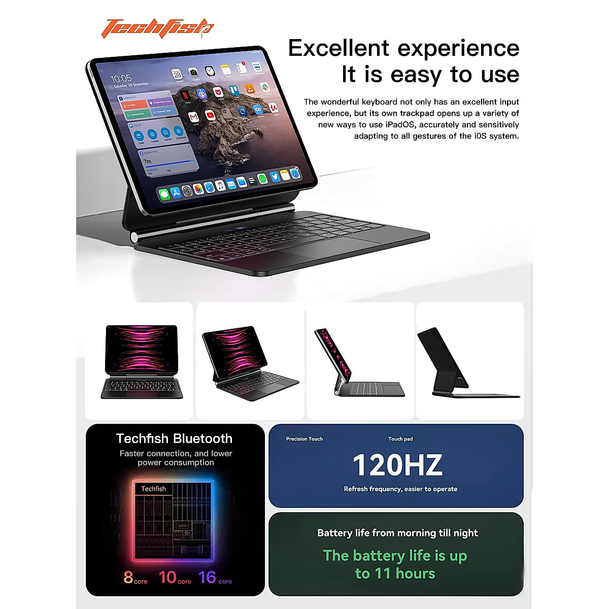 Magic Keyboard Case Compatible with iPad Air 11-inch (M2) 2024, iPad Pro 11(4th/3rd/2nd/1st) Gen 2022, iPad 10.9-inch Air 4/5th Generation with Battery Display, Magnetic Smart Keyboard Folio Black